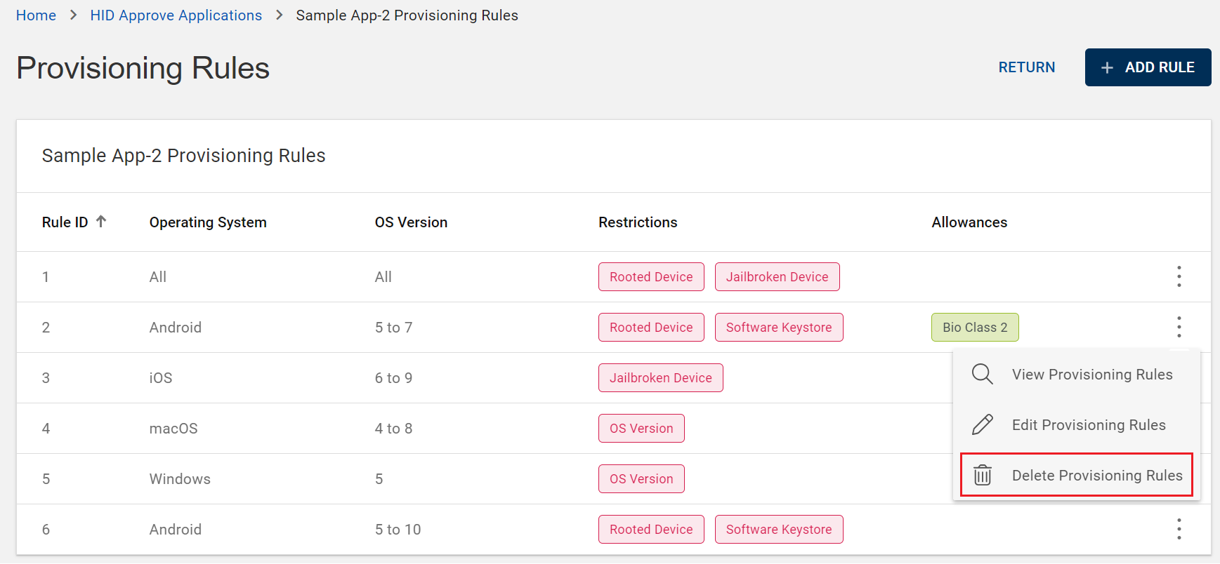 Deleting a Provisioning Rule